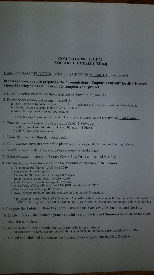 Solved COMPUTER PROJECT #2 [SPREADSHEET EXERCISE #21 USING | Chegg.com