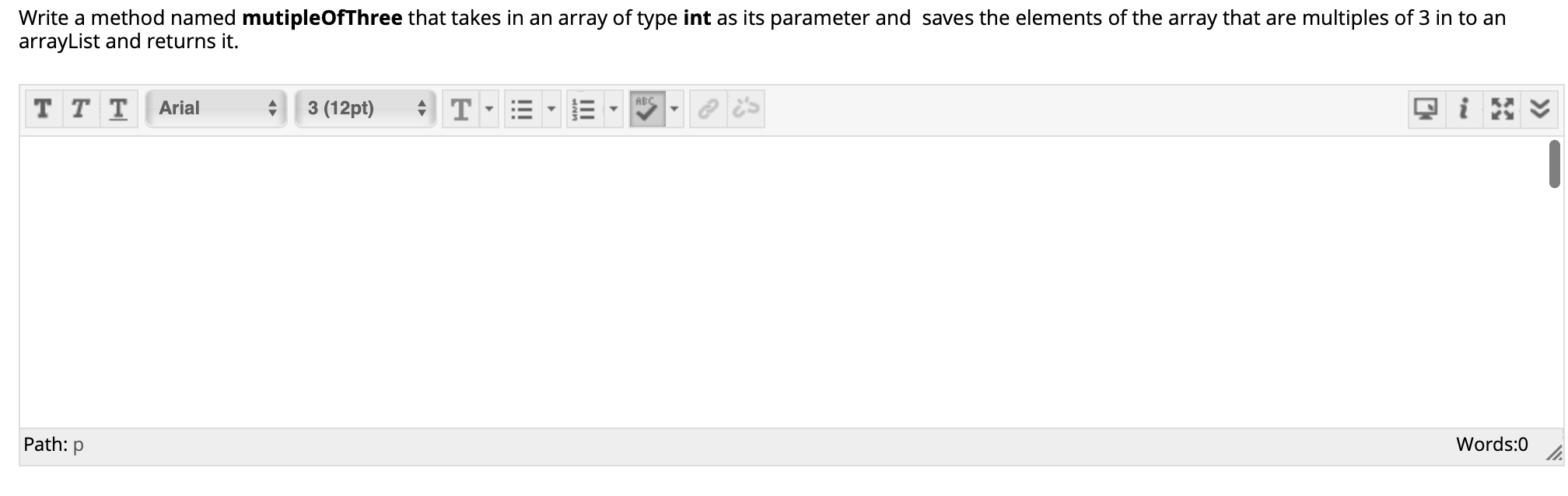 Solved Write a method named mutipleOfThree that takes in an | Chegg.com