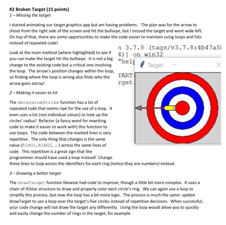#2 Broken Target (15 points) 1- Missing the target I | Chegg.com