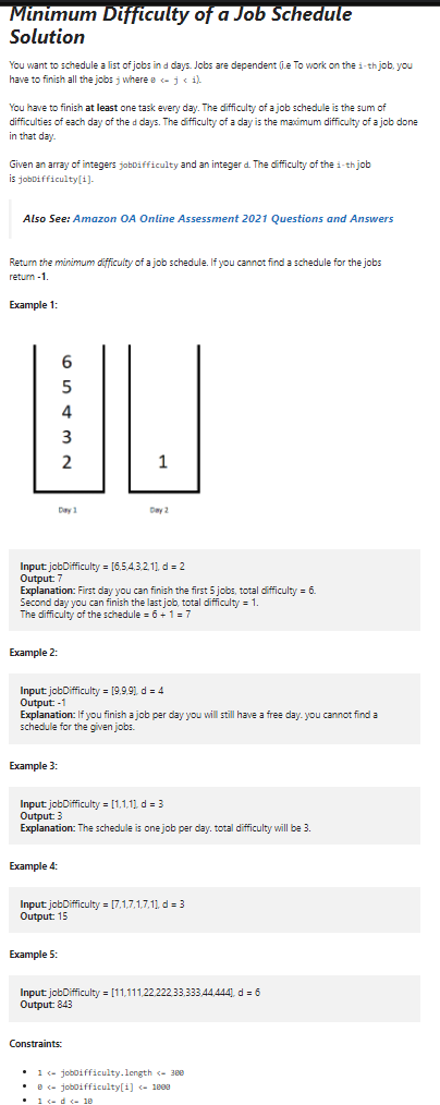 Solved Minimum Difficulty of a Job Schedule Solution You | Chegg.com