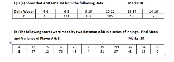 Solved Q: 1(a) Show that AM>GM>HM from the following Data | Chegg.com