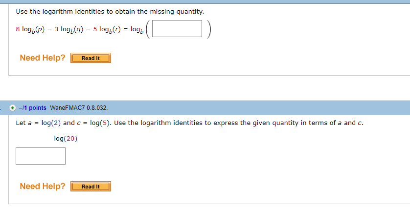 Solved Use the logarithm identities to obtain the missing | Chegg.com