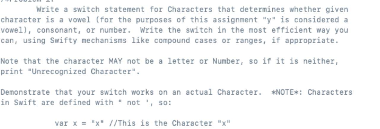 Solved Write a switch statement for Characters that | Chegg.com