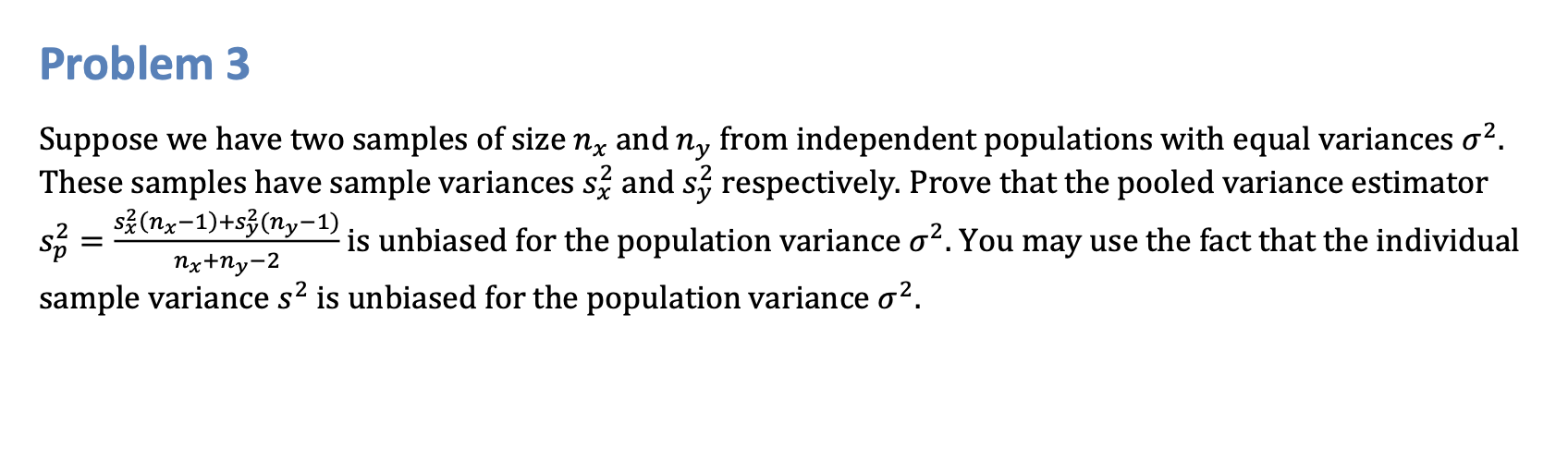 Solved Suppose we have two samples of size nx and ny from | Chegg.com