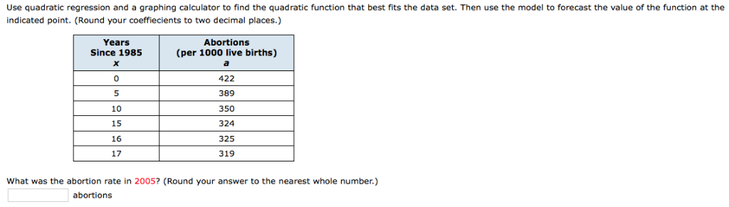 Solved Use quadratic regression and a graphing calculator to | Chegg.com