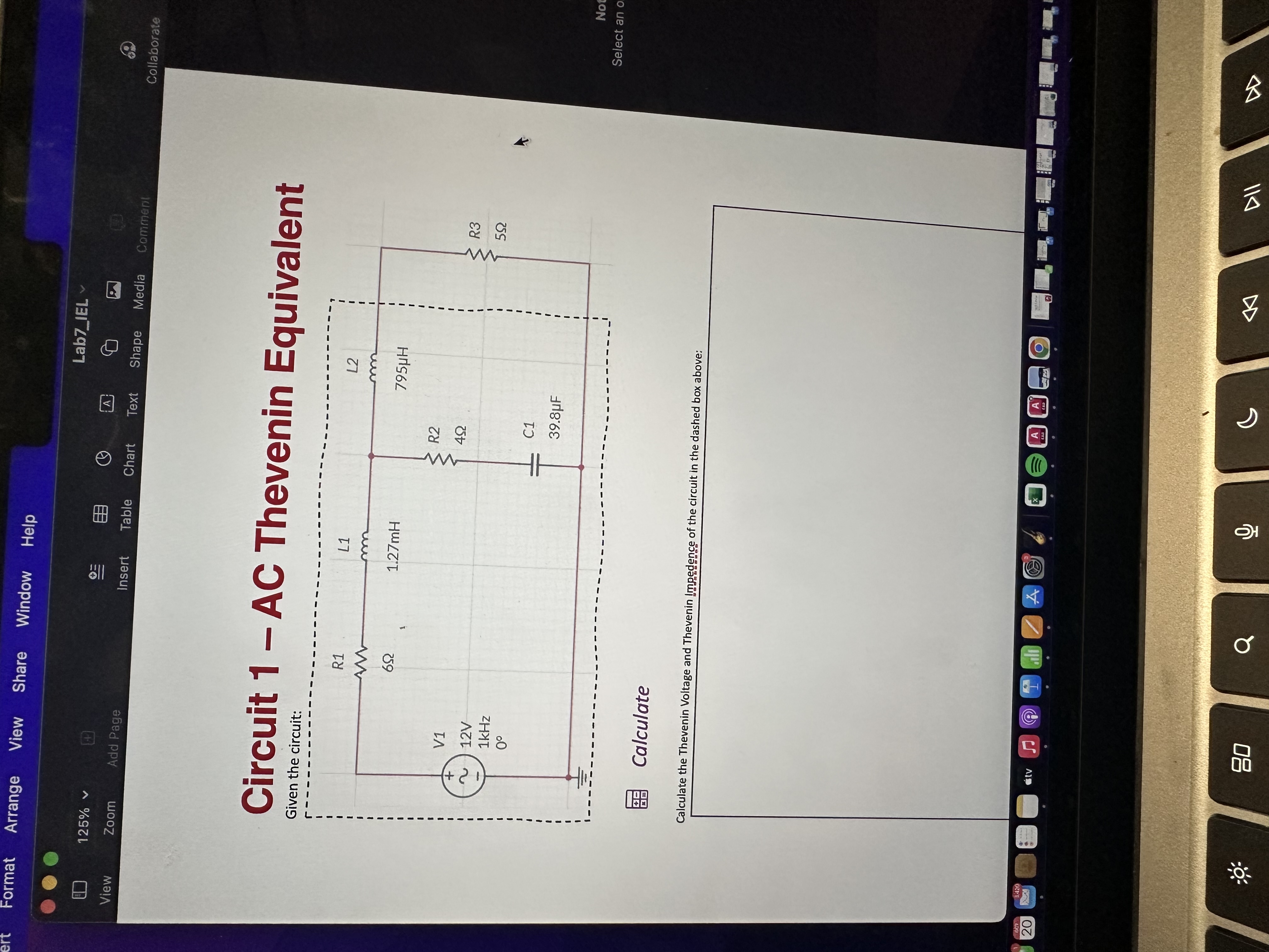 Solved Giventecrutit Circuit 1−AC Thevenin Equivalent Given | Chegg.com