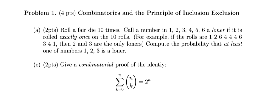 Solved Problem 1. (4 pts) Combinatorics and the Principle of | Chegg.com