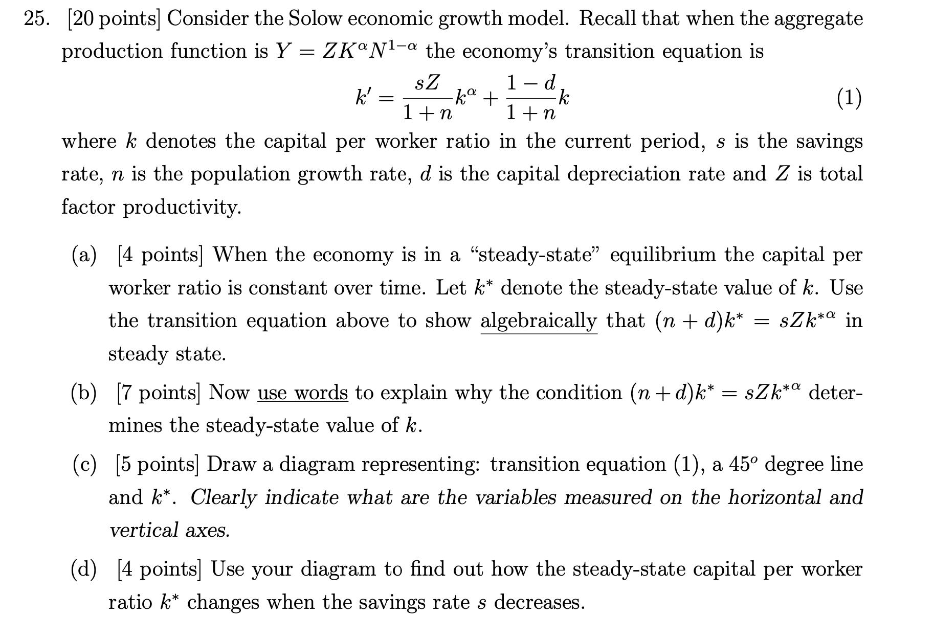 Solved 5. [20 points] Consider the Solow economic growth | Chegg.com