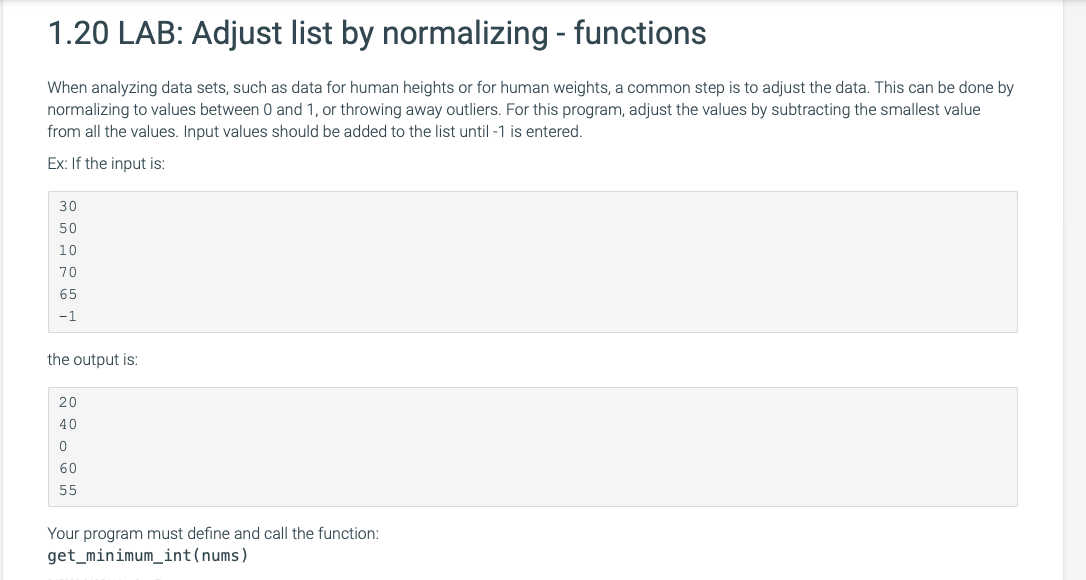 Solved 120 Lab Adjust List By Normalizing Functions When 2233