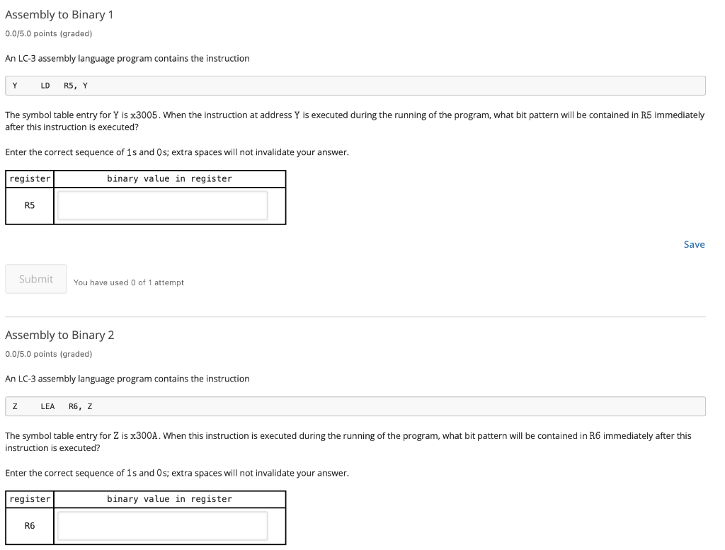Solved Assembly to Binary 1 0.0/5.0 points (graded) An LC-3 | Chegg.com