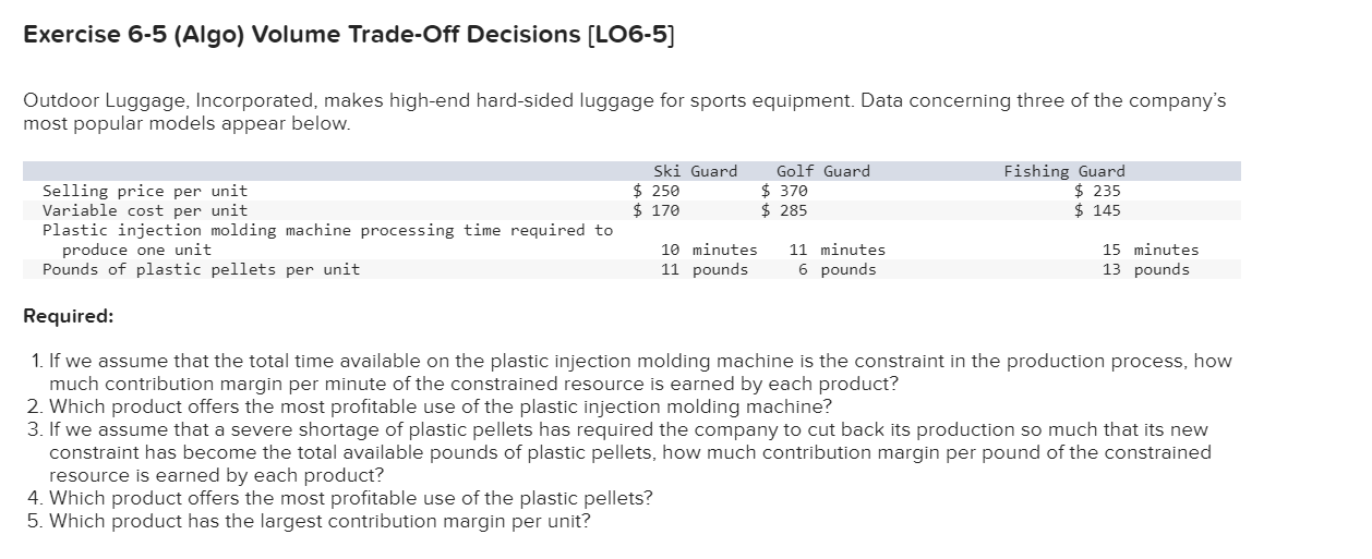 Solved Exercise 6-5 (Algo) Volume Trade-Off Decisions | Chegg.com