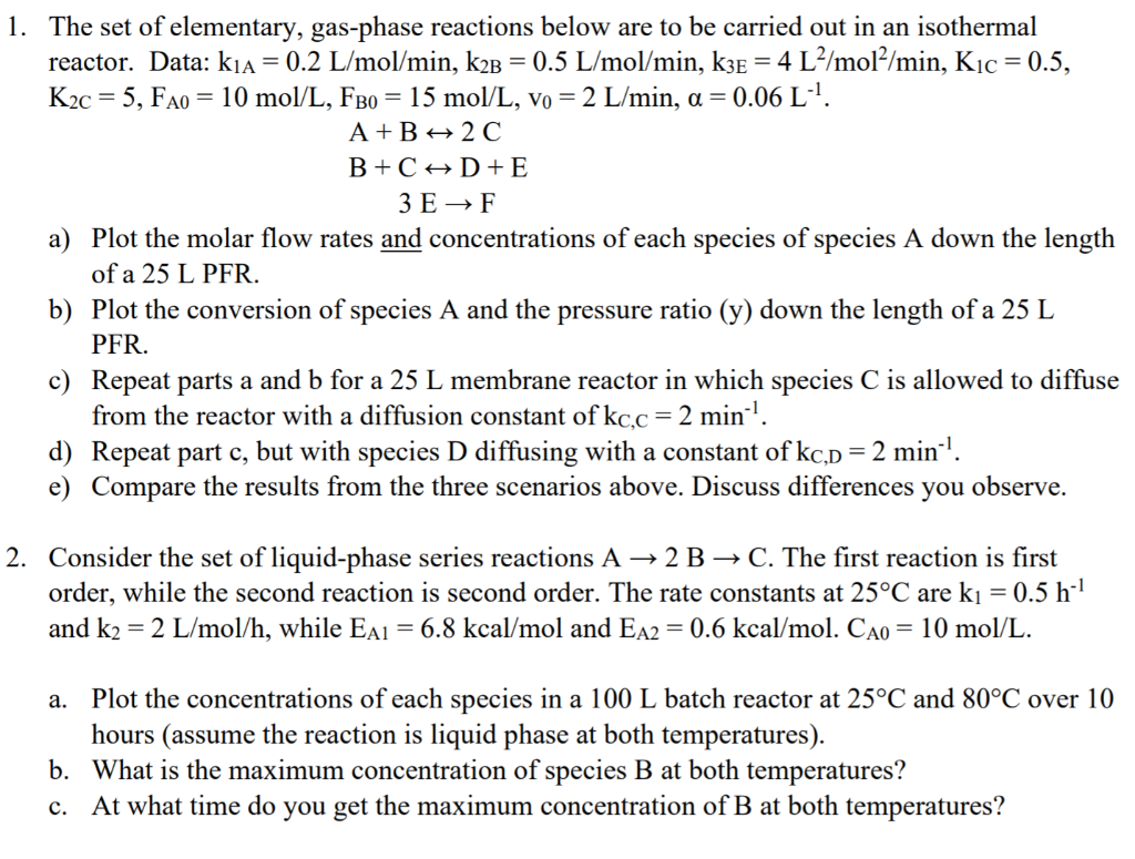 1. The set of elementary, gas-phase reactions below | Chegg.com