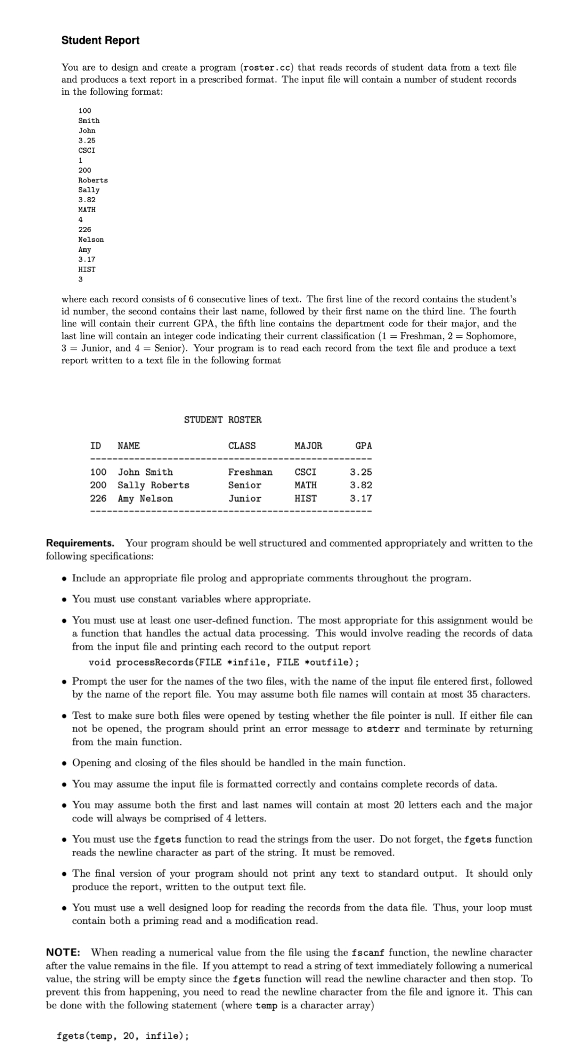 Student Report You are to design and create a program | Chegg.com