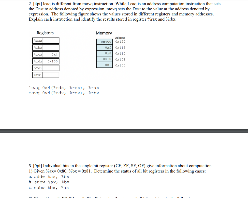 Solved 2. [4pt] leaq is different from movq instruction. | Chegg.com