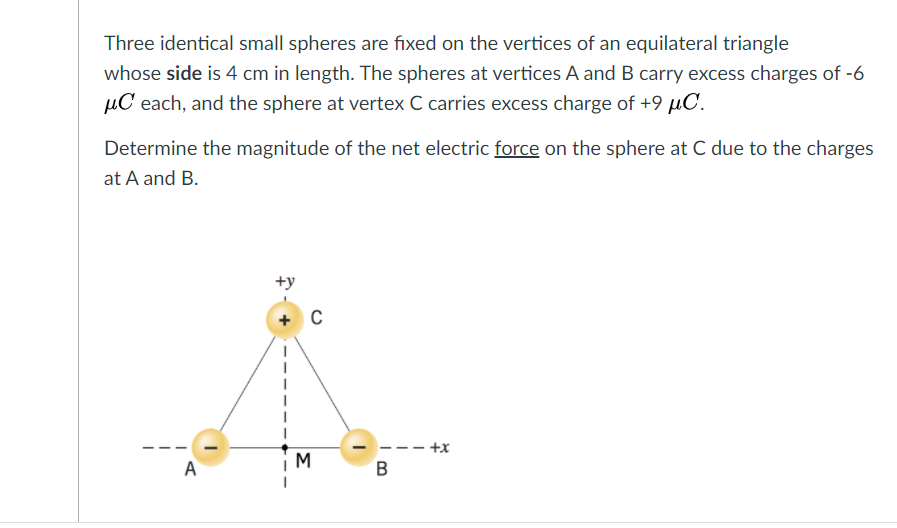 Solved Three identical small spheres are fixed on the | Chegg.com