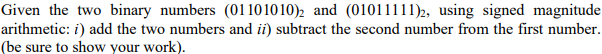 Solved Given the two binary numbers (01101010)2 and | Chegg.com