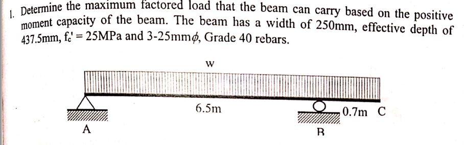 Solved 1. Determine the maximum factored load that the beam | Chegg.com