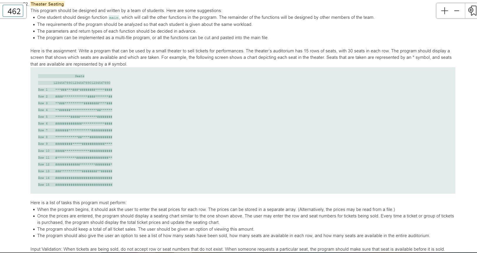 Solved Please help complete theater seating program in c++ | Chegg.com