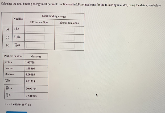 Solved Calculate the total binding energy in kJ per mole | Chegg.com