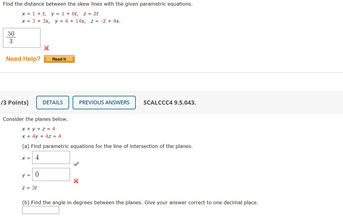 Solved Find The Distance Between The Skew Lines With The