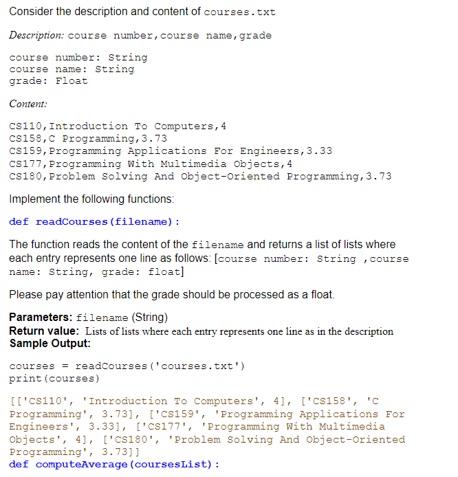 Solved Consider the description and content of courses.txt | Chegg.com