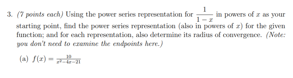 Solved 1 3. (7 points each) Using the power series | Chegg.com