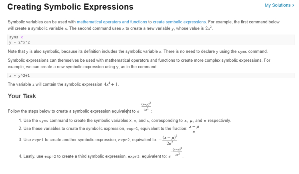 Solved Creating Symbolic ExpressionsSymbolic variables can | Chegg.com