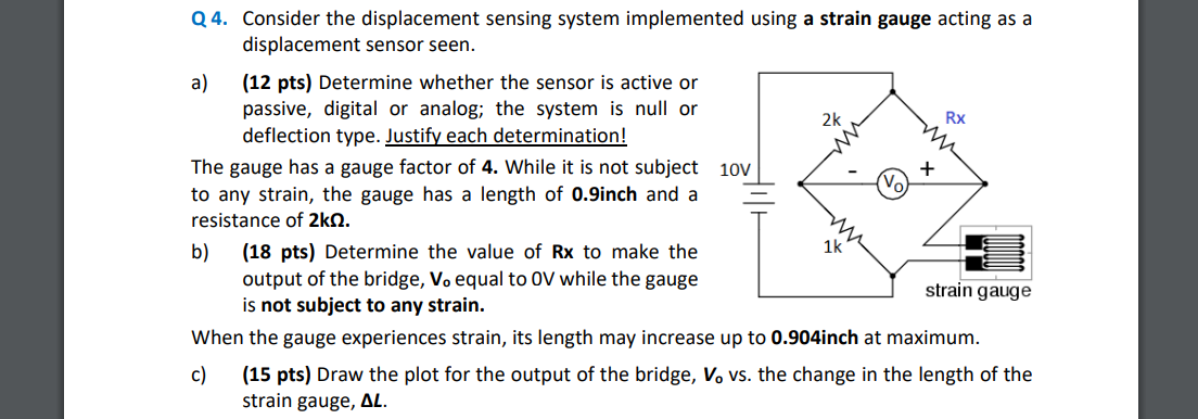 Q 4. Consider the displacement sensing system | Chegg.com
