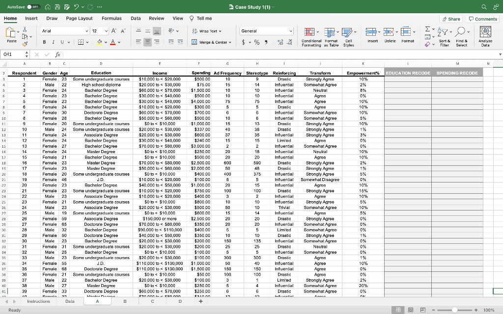Solved In column L, use the IF function to recode education | Chegg.com