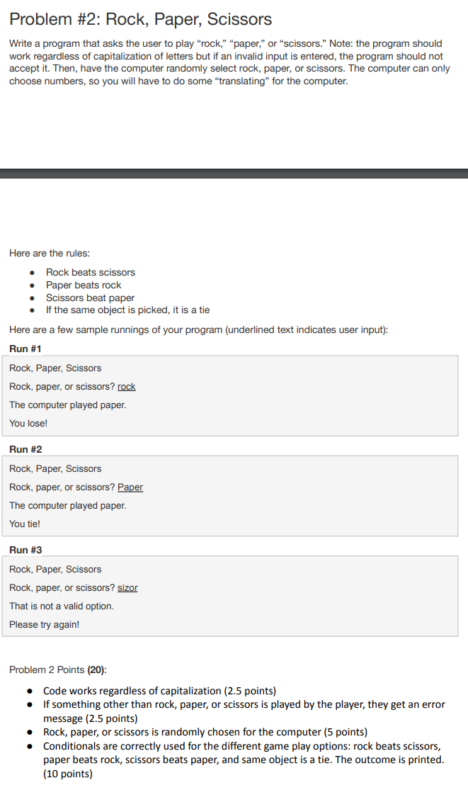 Solved Problem \#2: Rock, Paper, Scissors Write a program | Chegg.com