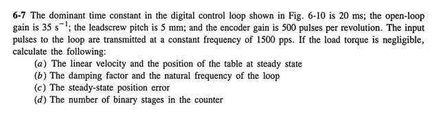Solved 6-7 The dominant time constant in the digital control | Chegg.com