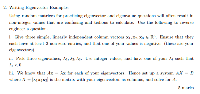Solved 2. Writing Eigenvector Examples Using random matrices | Chegg.com