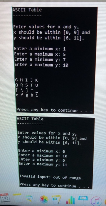 Solved ASCII Table Enter values for x and y, x should be | Chegg.com