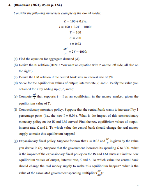 Solved Consider the following numerical example of the IS-LM | Chegg.com