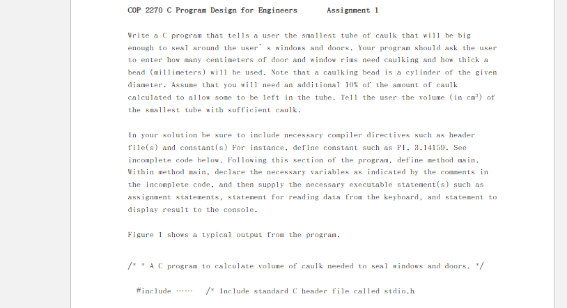 Solved COP 2270 C Program Design for Engineers Assignment 1 | Chegg.com