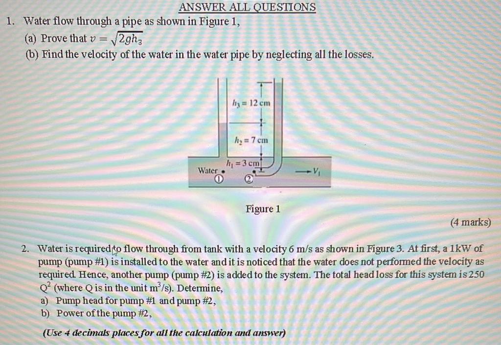 Solved ANSWER ALL QUESTIONS 1. Water flow through a pipe as | Chegg.com