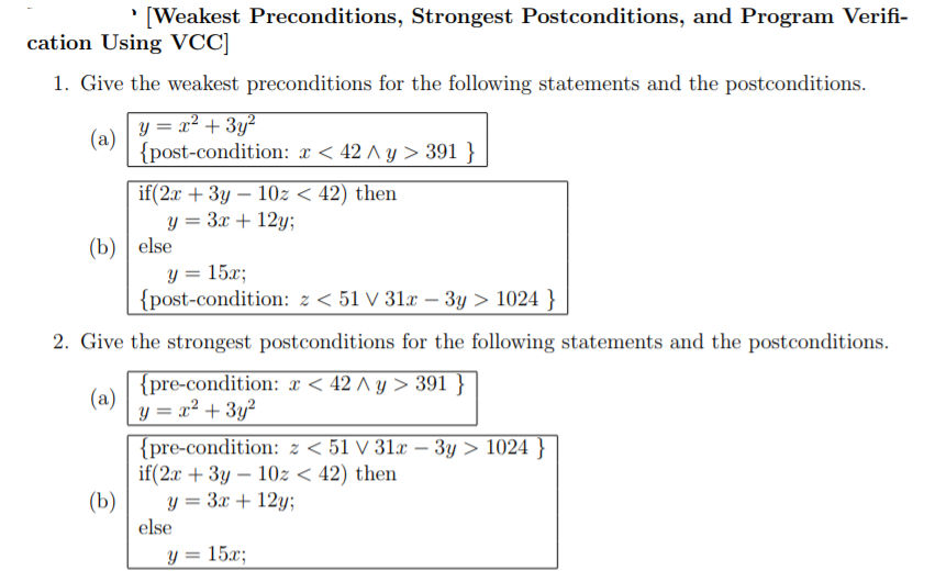 [Weakest Preconditions, Strongest Postconditions, and | Chegg.com