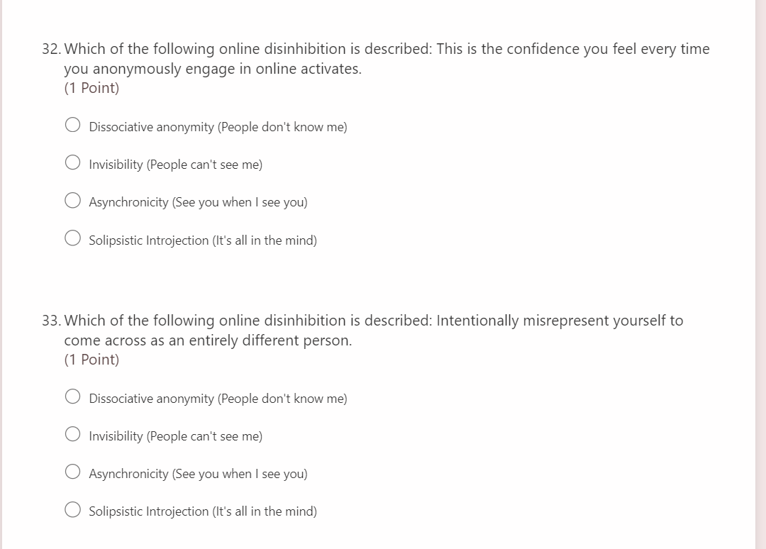 Solved 32. Which of the following online disinhibition is | Chegg.com