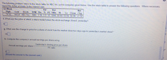 Solved The following problem refers to the stock table for | Chegg.com