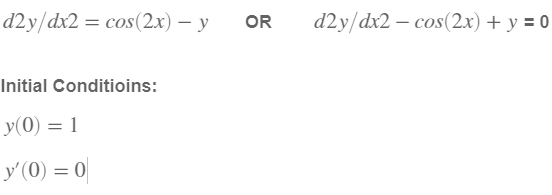 Solved d2y/dx2 = cos(2x) - y OR d2y/dx2 – cos(2x) + y = 0 | Chegg.com