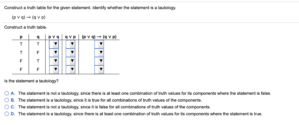 Solved Construct a truth table for the given statement. | Chegg.com