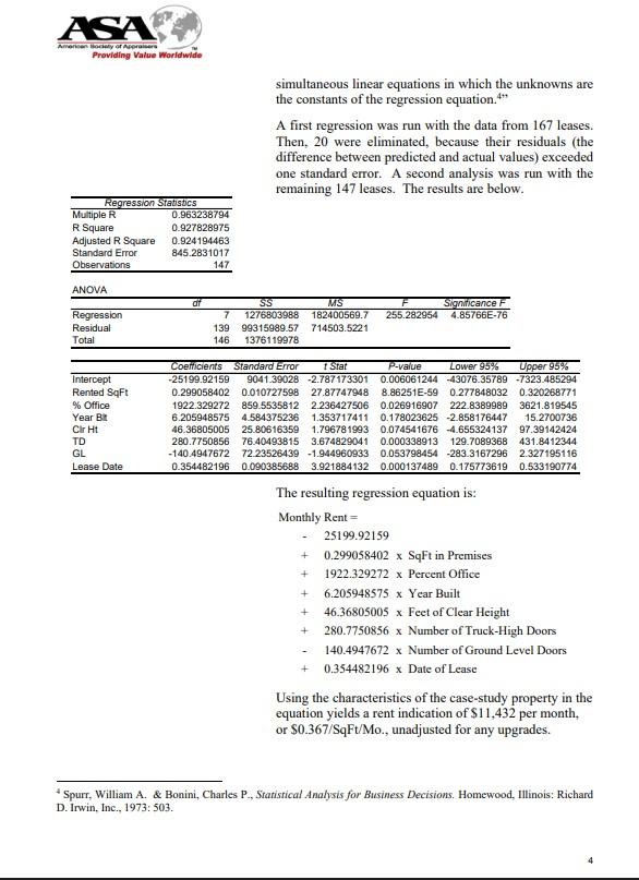 Read the case study "Multiple Regression Analysis A | Chegg.com