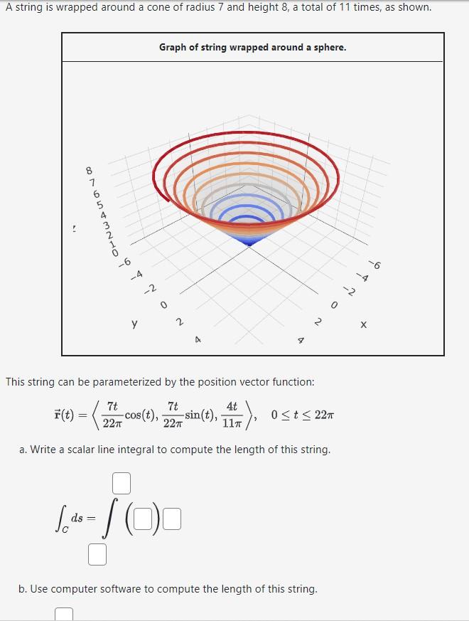 Solved A string is wrapped around a cone of radius 7 and | Chegg.com