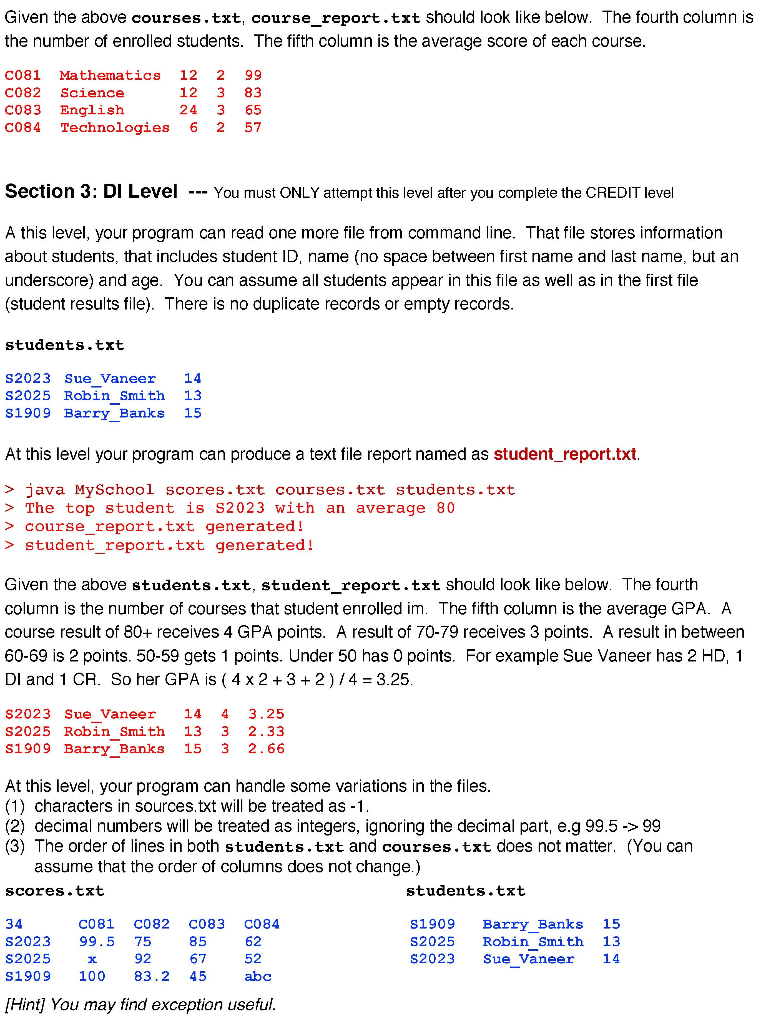 MySchool is a Java application for schools. It reads | Chegg.com