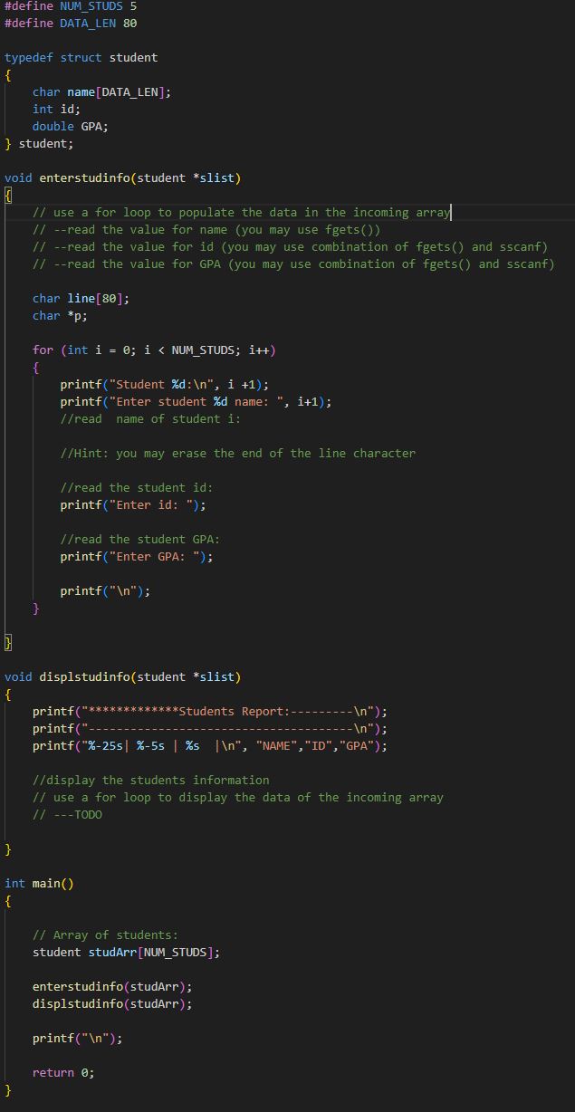 Solved Modify the code to create an array of 5 students. | Chegg.com