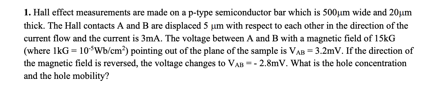 Solved Hall effect measurements are made on a p-type | Chegg.com