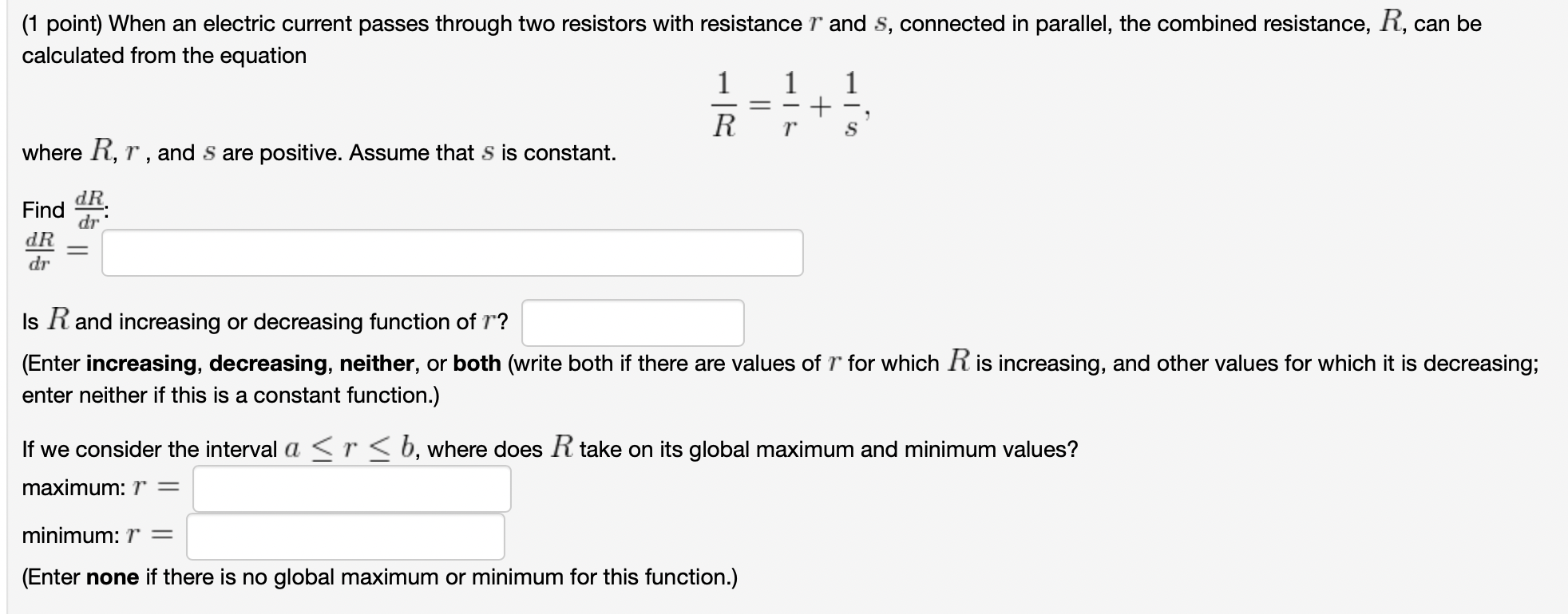 Solved (1 point) Find the exact global maximum and minimum | Chegg.com