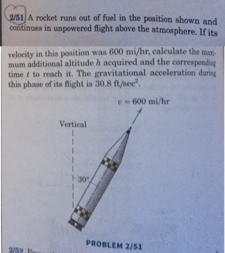 Solved 2/51 A rocket runs out of fuel in the position shown | Chegg.com