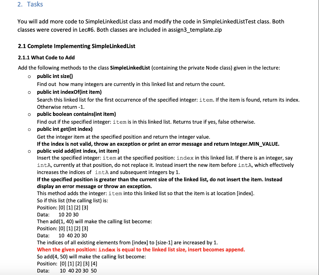 Solved 2 Tasks You Will Add More Code To Simplelinkedlist 
