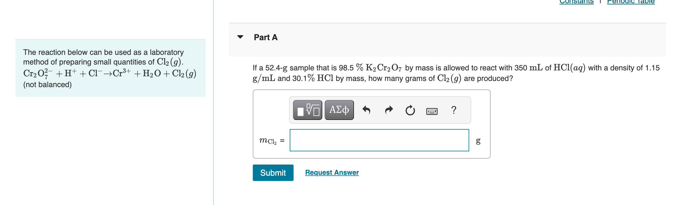 Solved Part AThe reaction below can be used as a | Chegg.com